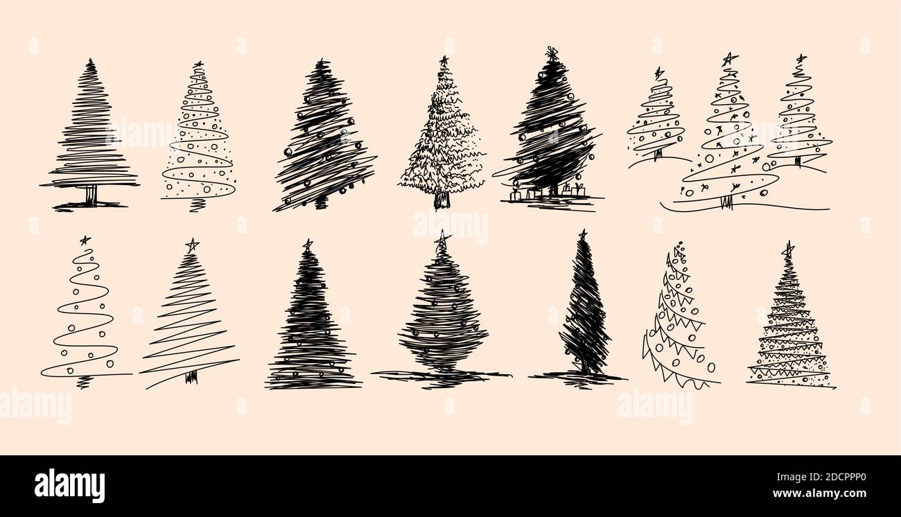 Set of stylized pine silhouettes. Vector illustration. Different type ...