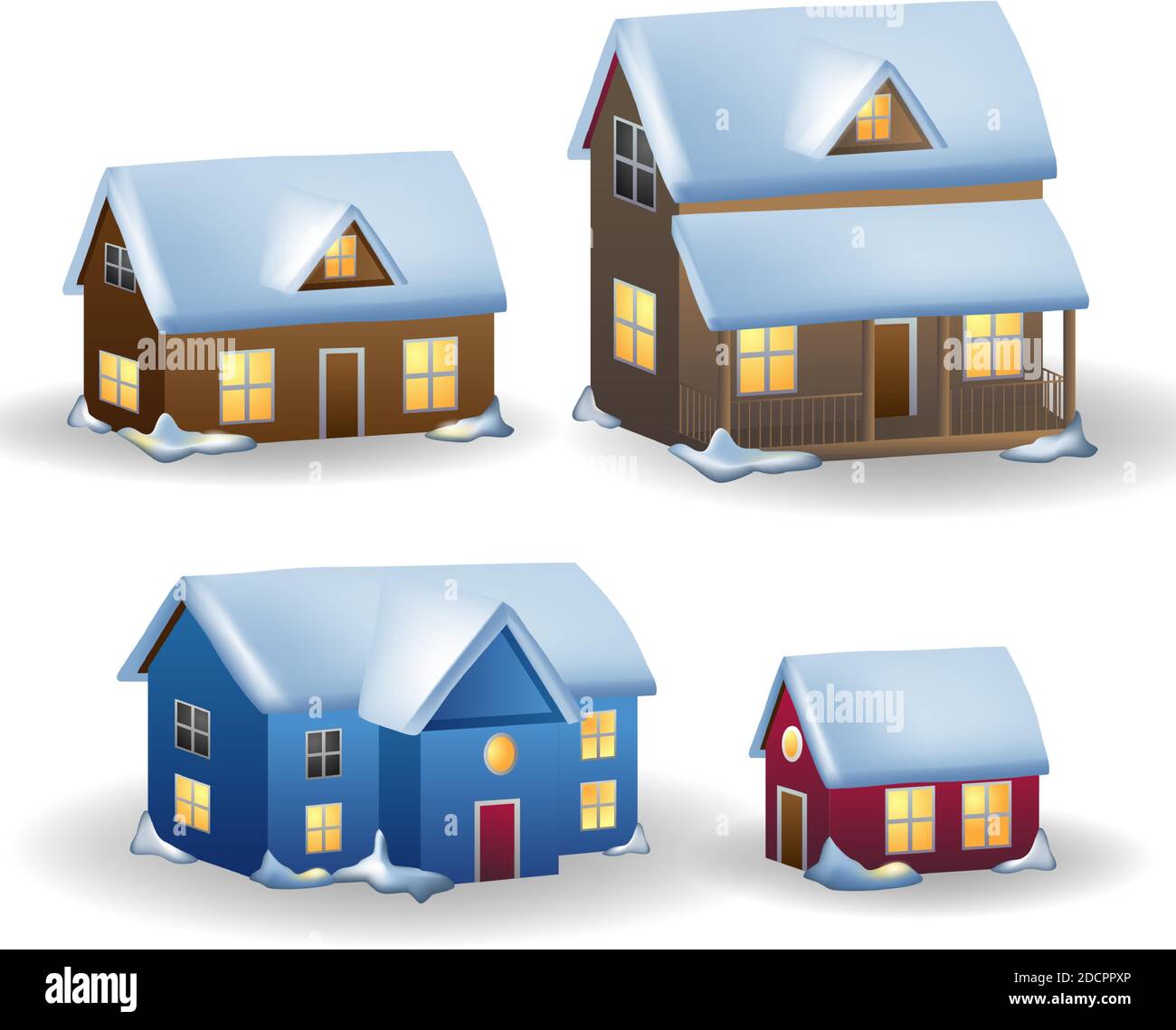 Cartoon home Cottages, country houses. Festive Christmas decorations ...