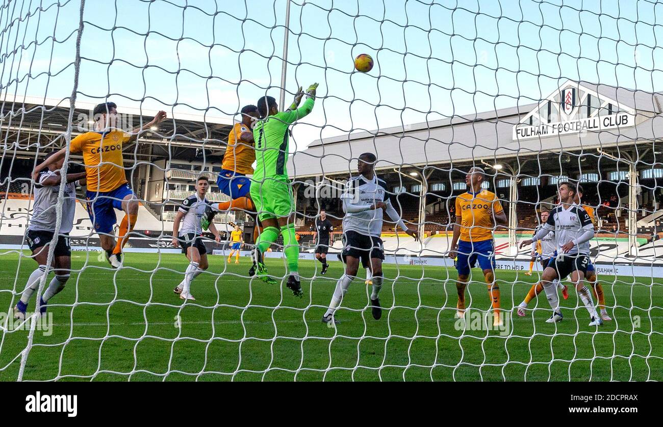 London, Britain. 22nd Nov, 2020. Fulham's goalkeeper Alphonse Areola (C ...