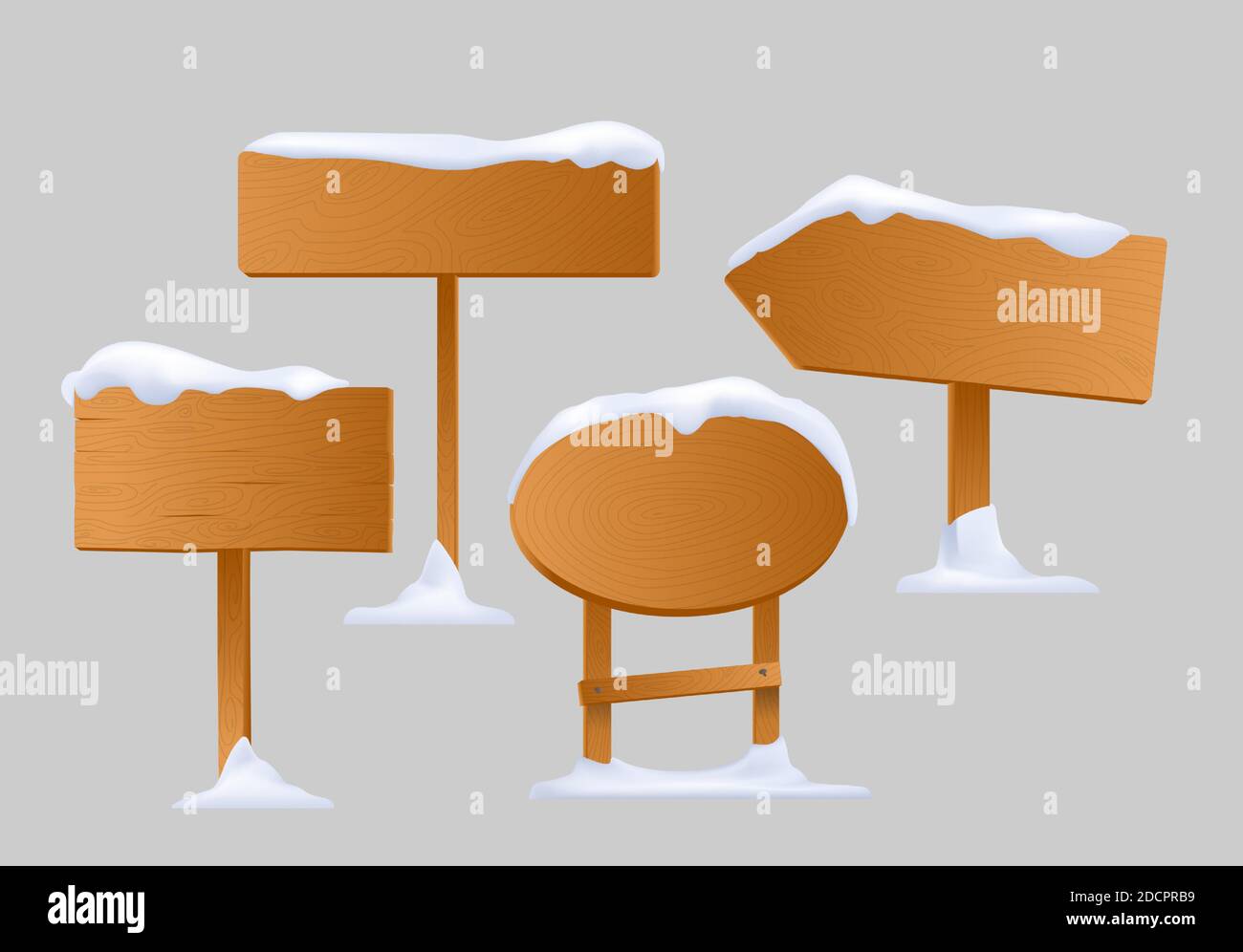 set of wooden street signs in the snow. Snow road sign. Winter and snow ...