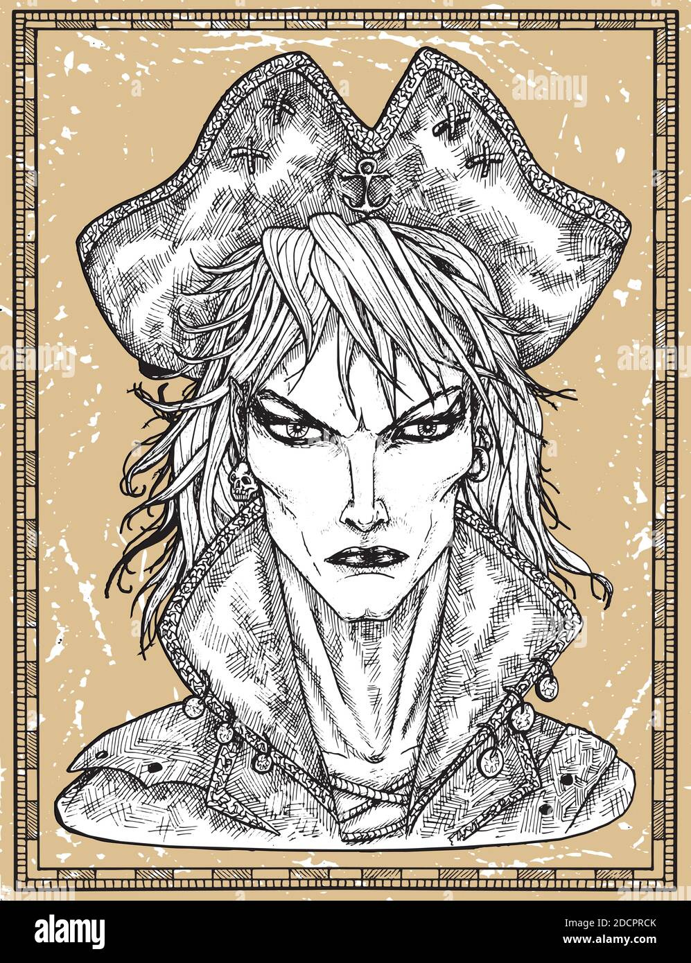 Girl Pirate Captain Drawing