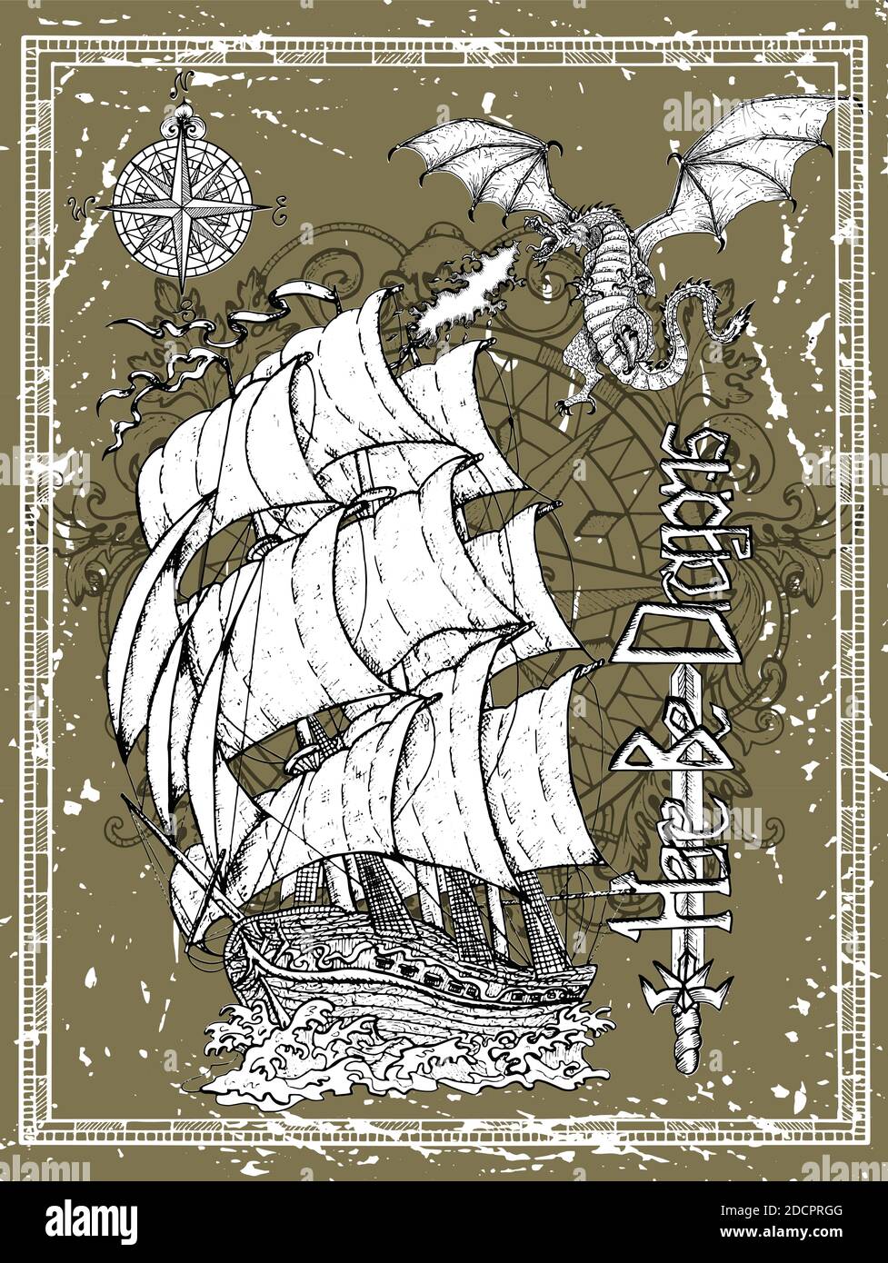 Hand drawn vector graphic illustration, engraved drawings for cards ...