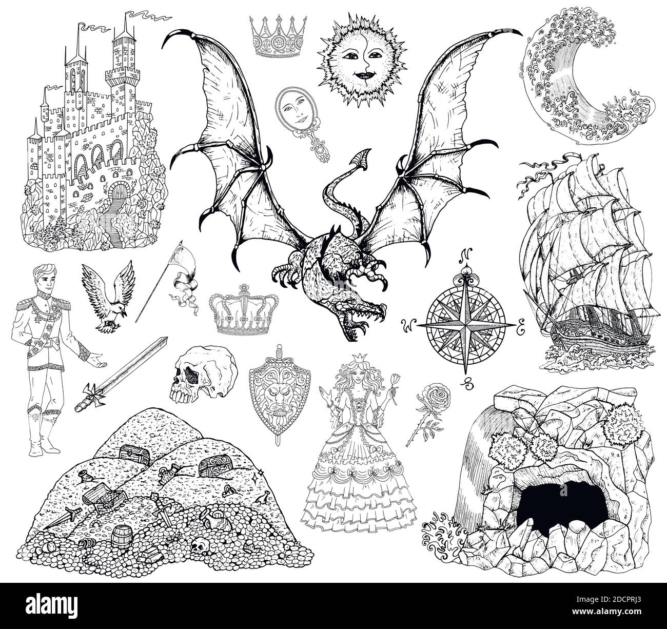 Hand drawn vector graphic illustration, engraved drawings for cards ...