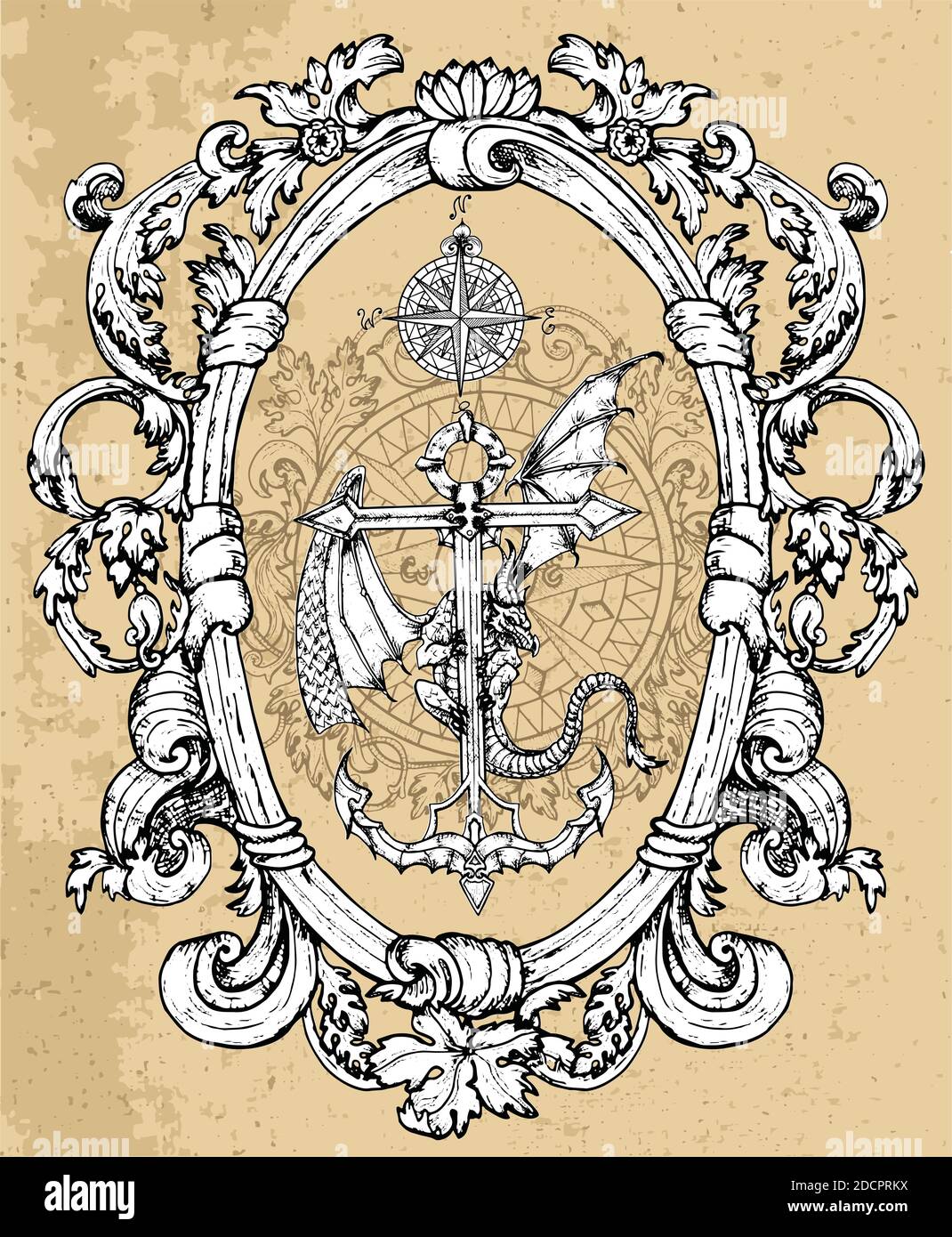 Vector sketch of tattoo fantasy concept, poster and playing card design ...