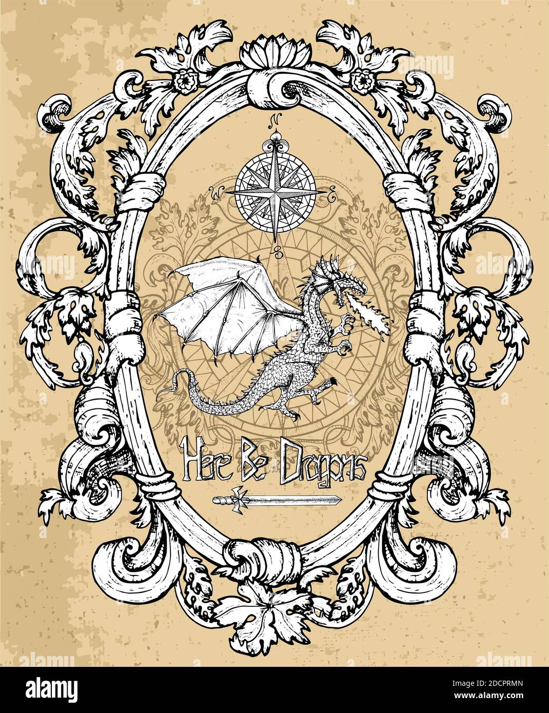 Vector sketch of tattoo fantasy concept, poster and playing card design ...