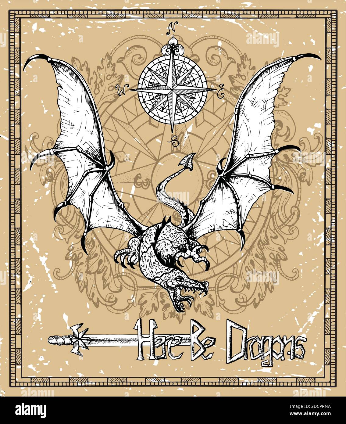 Vector sketch of tattoo fantasy concept and t-shirt design. Graphic ...