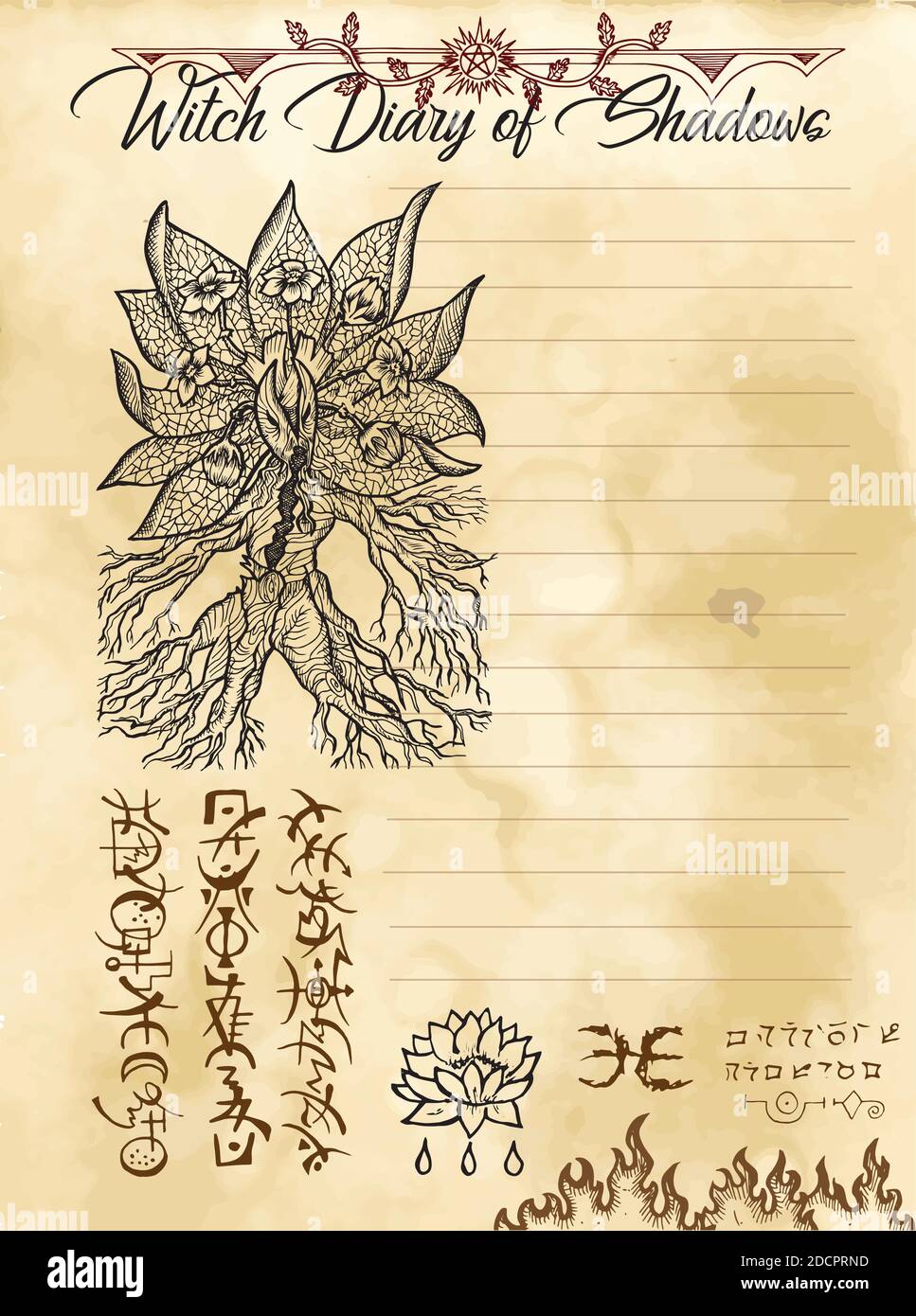 Design page of Witch Diary of Shadows with blank and copy space ...