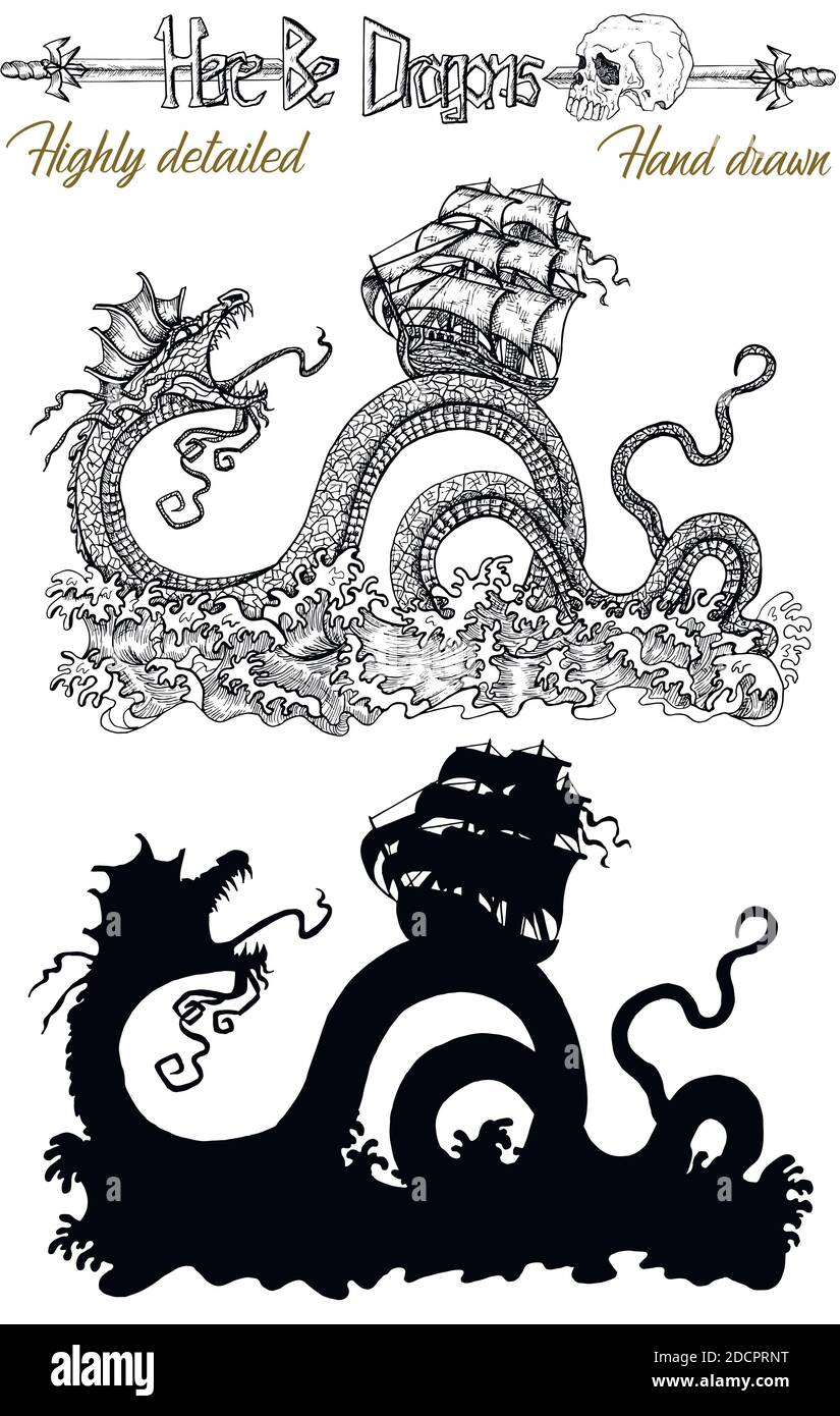 Vector sketch of tattoo fantasy concept and t-shirt design. Graphic ...