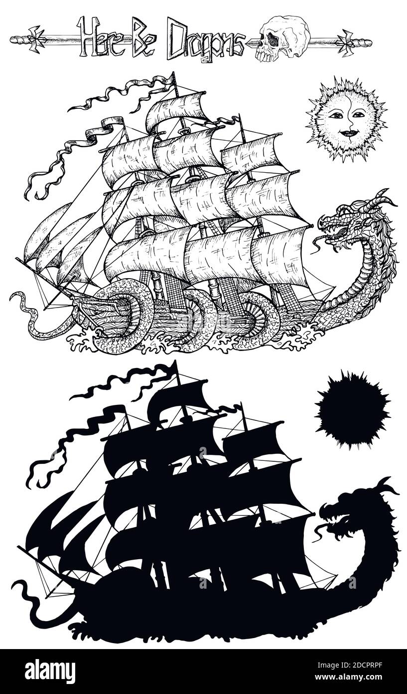 Vector sketch of tattoo fantasy concept and t-shirt design. Graphic ...