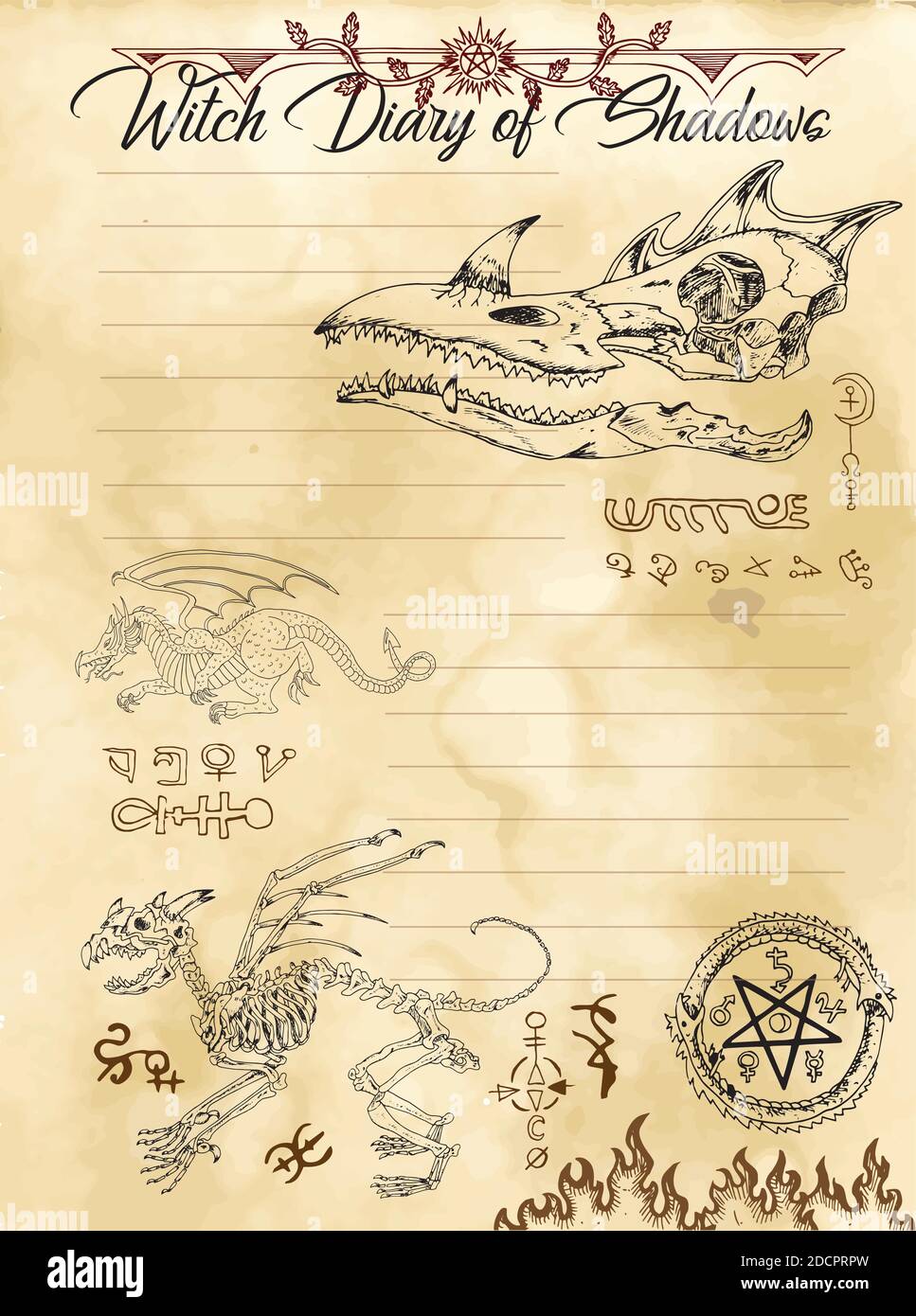 Design page of Witch Diary of Shadows with blank and copy space ...