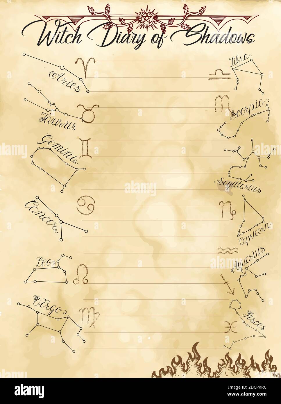 Design page of Witch Diary of Shadows with blank and copy space ...