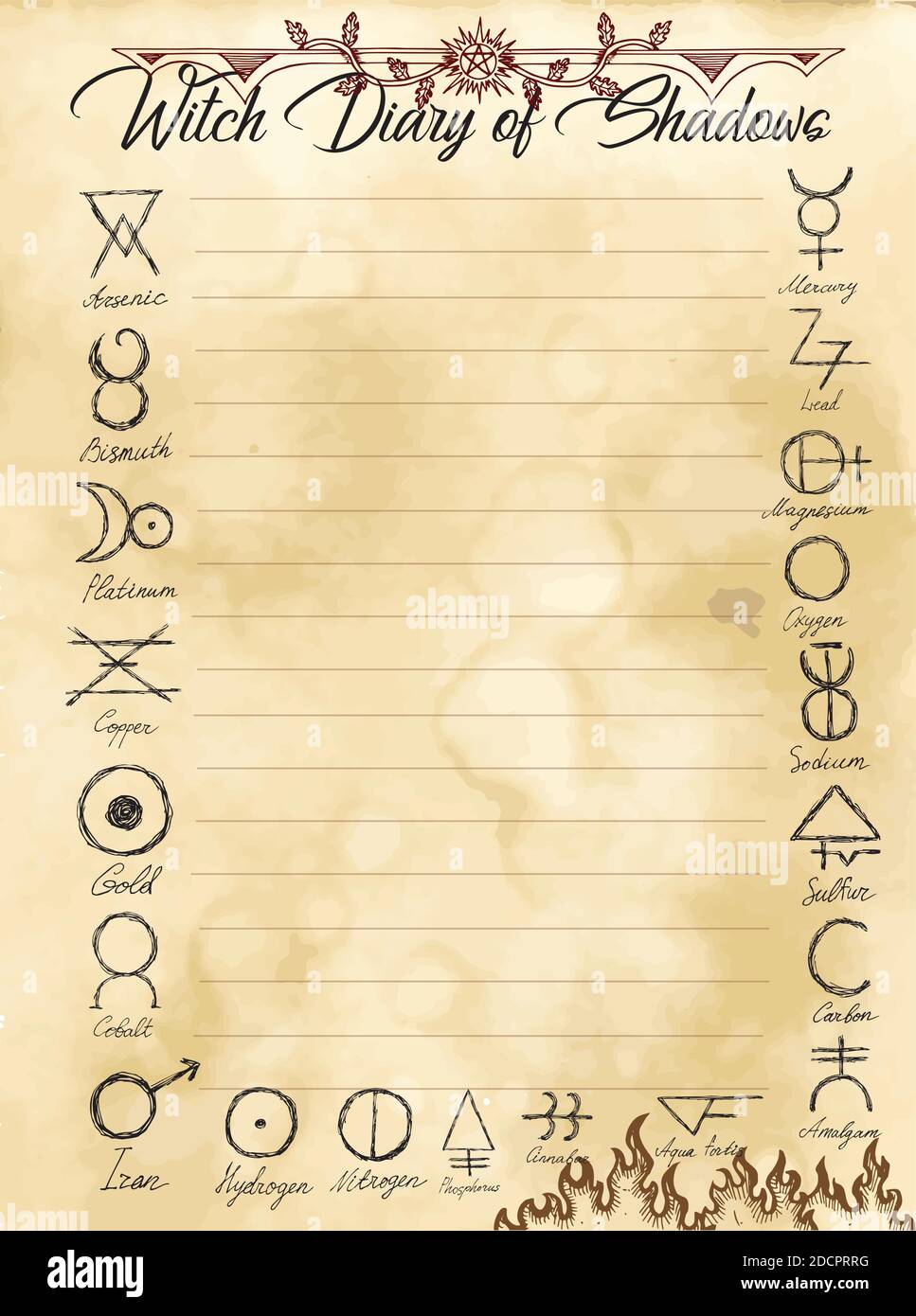 Design page of Witch Diary of Shadows with blank and copy space ...