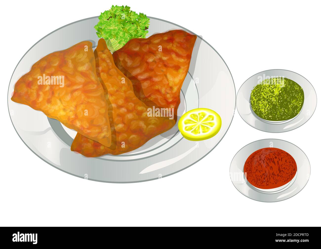 Samosa, Indian food with sauce on white plate Stock Vector Image & Art ...