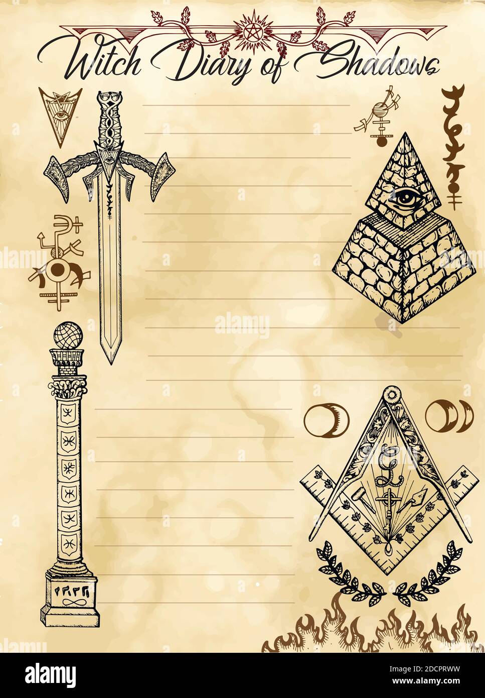 Design page of Witch Diary of Shadows with blank and copy space ...