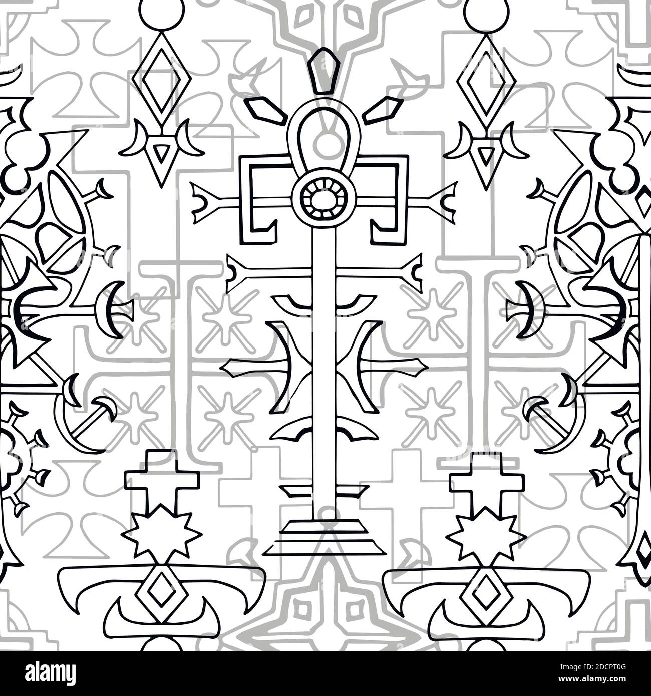 Seamless pattern with fantasy cross and baroque patterns, gothic and ...