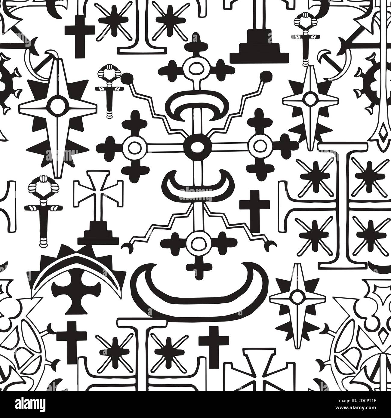 Seamless pattern with fantasy cross and baroque patterns, gothic and ...