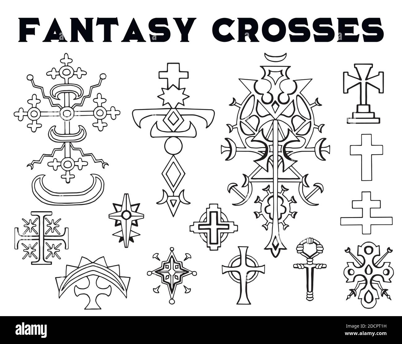 Design collection of fantasy crosses, religious and mystic concept ...