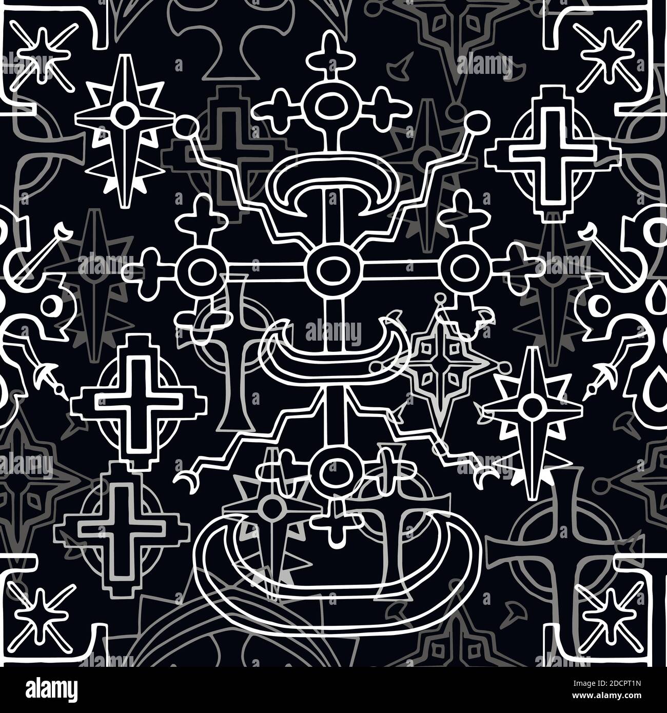 Seamless pattern with fantasy cross and baroque patterns, gothic and ...