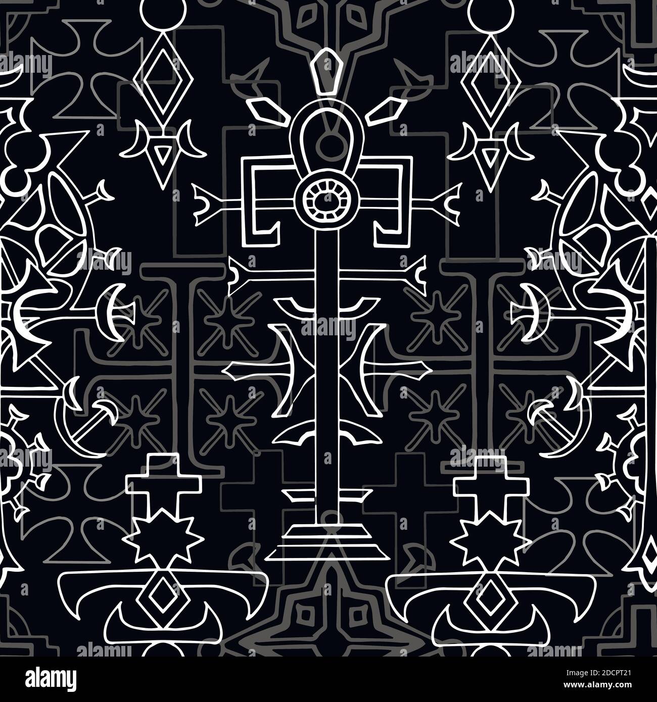 Seamless pattern with fantasy cross and baroque patterns, gothic and ...