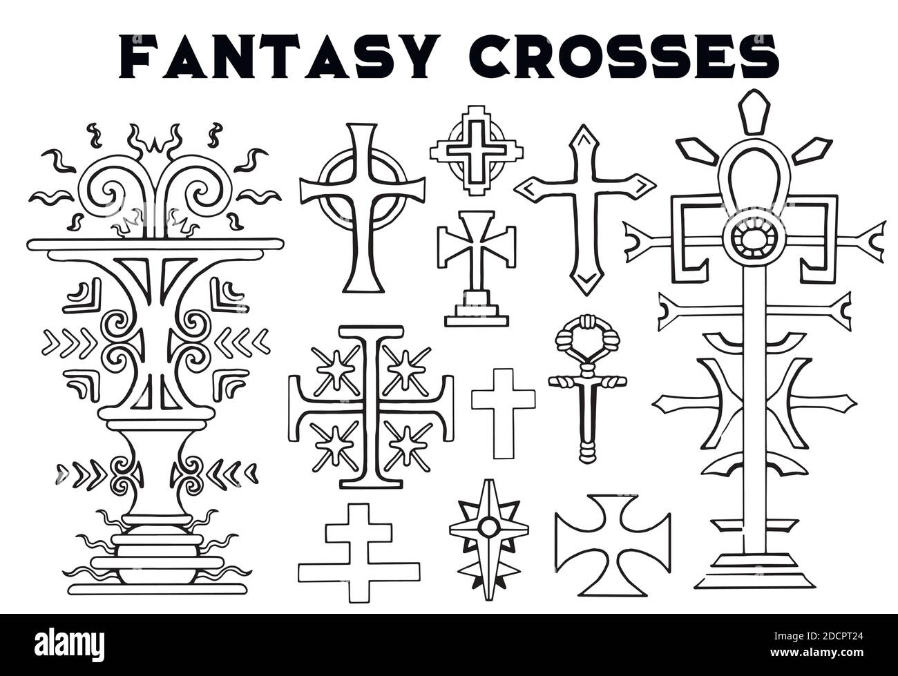 Design collection of fantasy crosses, religious and mystic concept ...
