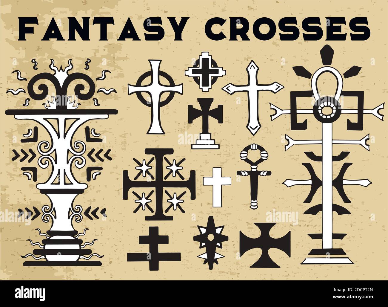 Design collection of fantasy crosses, religious and mystic concept ...