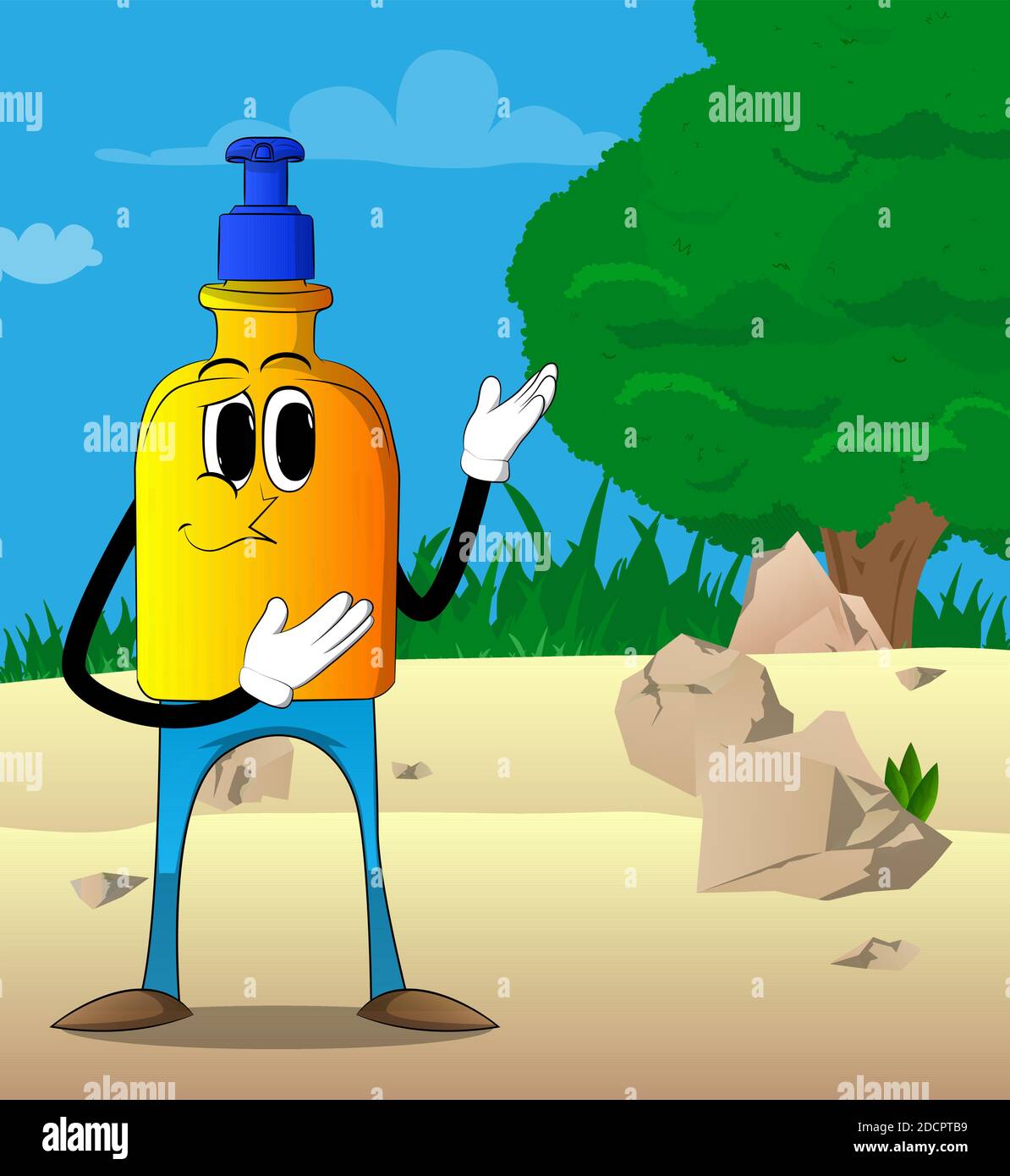 Cartoon bottle of hand sanitizer gel for hygiene with face showing ...