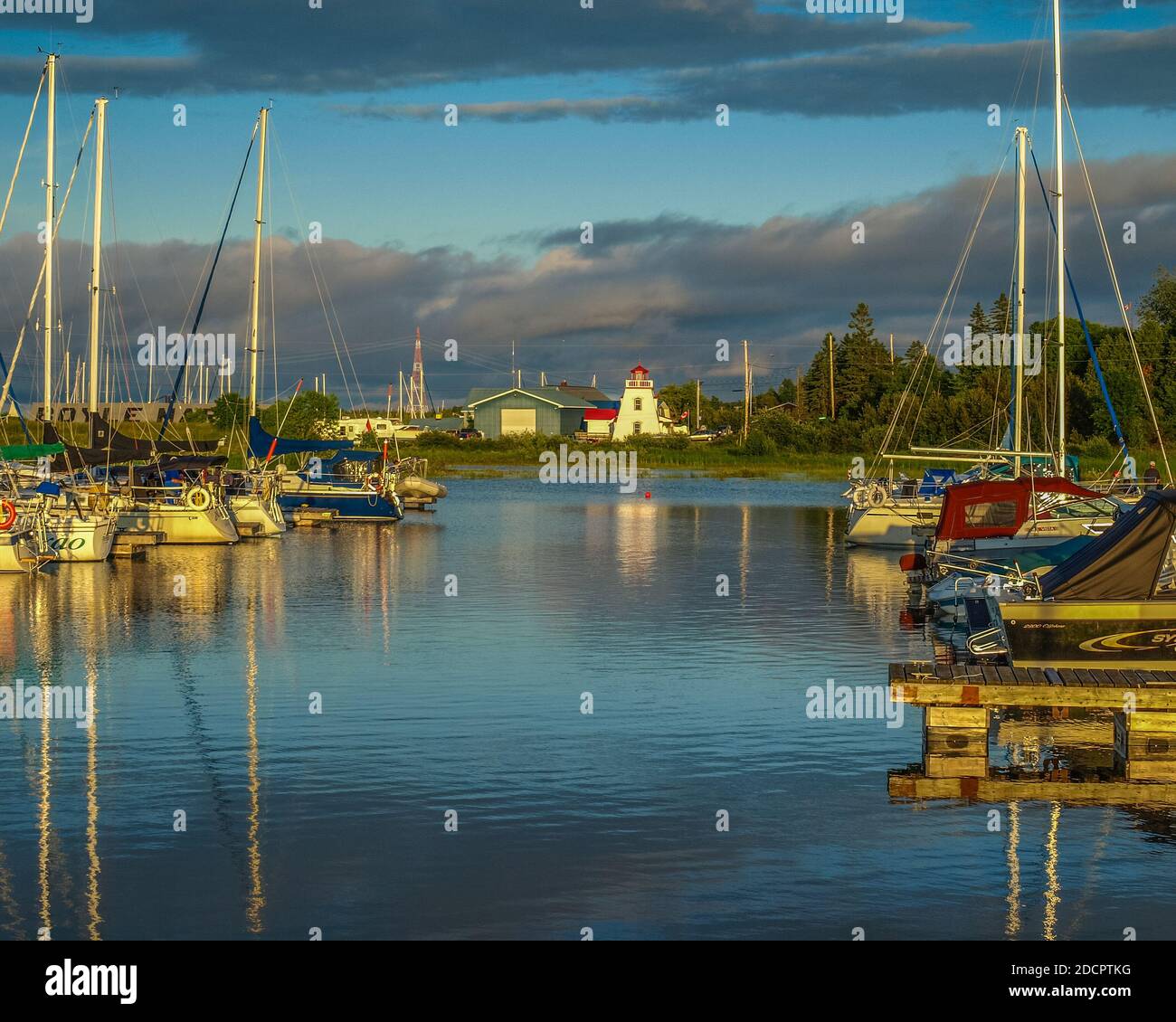 Golden hour at the Little Current Marina, Manitoulin Island, ON, Canada ...