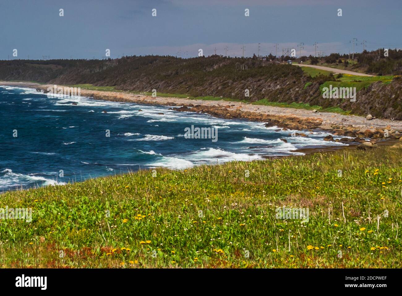 Highway rolls by the beaches of Western NL, Gros Morne National Park ...