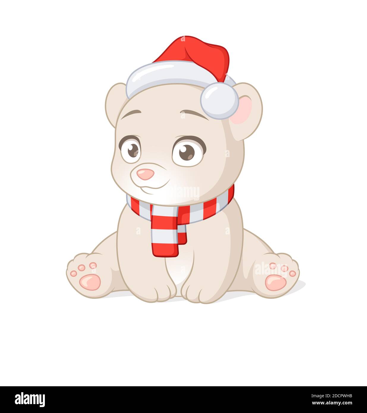 Cute polar baby bear in Christmas Santa Claus hat. Vector cartoon ...