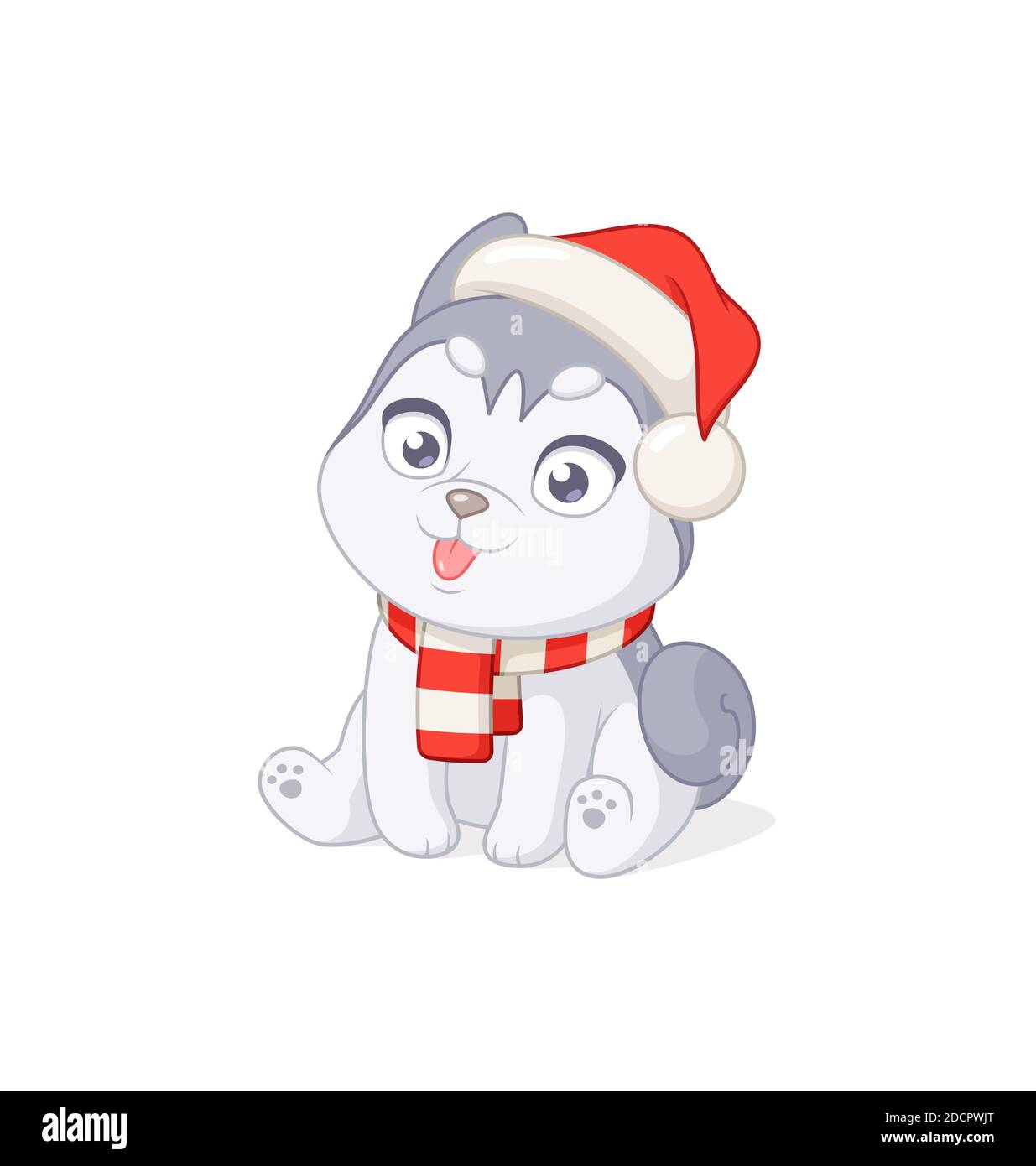 Cute husky puppy in Christmas Santa Claus hat. Cartoon vector ...