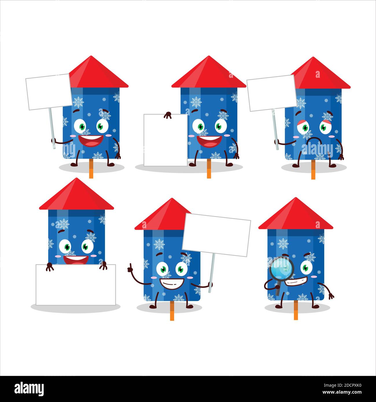 Blue firecracker cartoon character bring information board. Vector ...