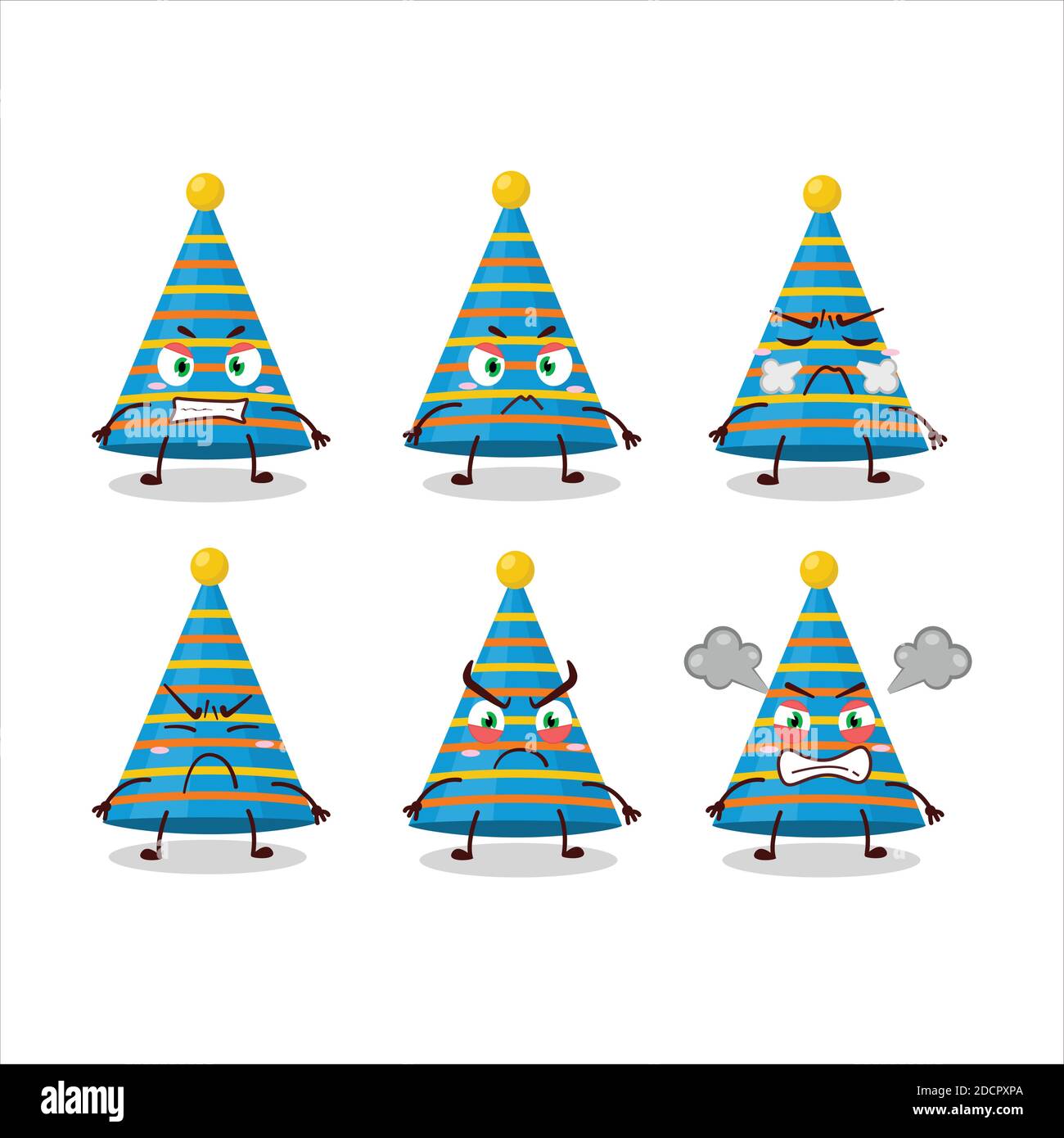 Blue party hat cartoon character with various angry expressions. Vector ...