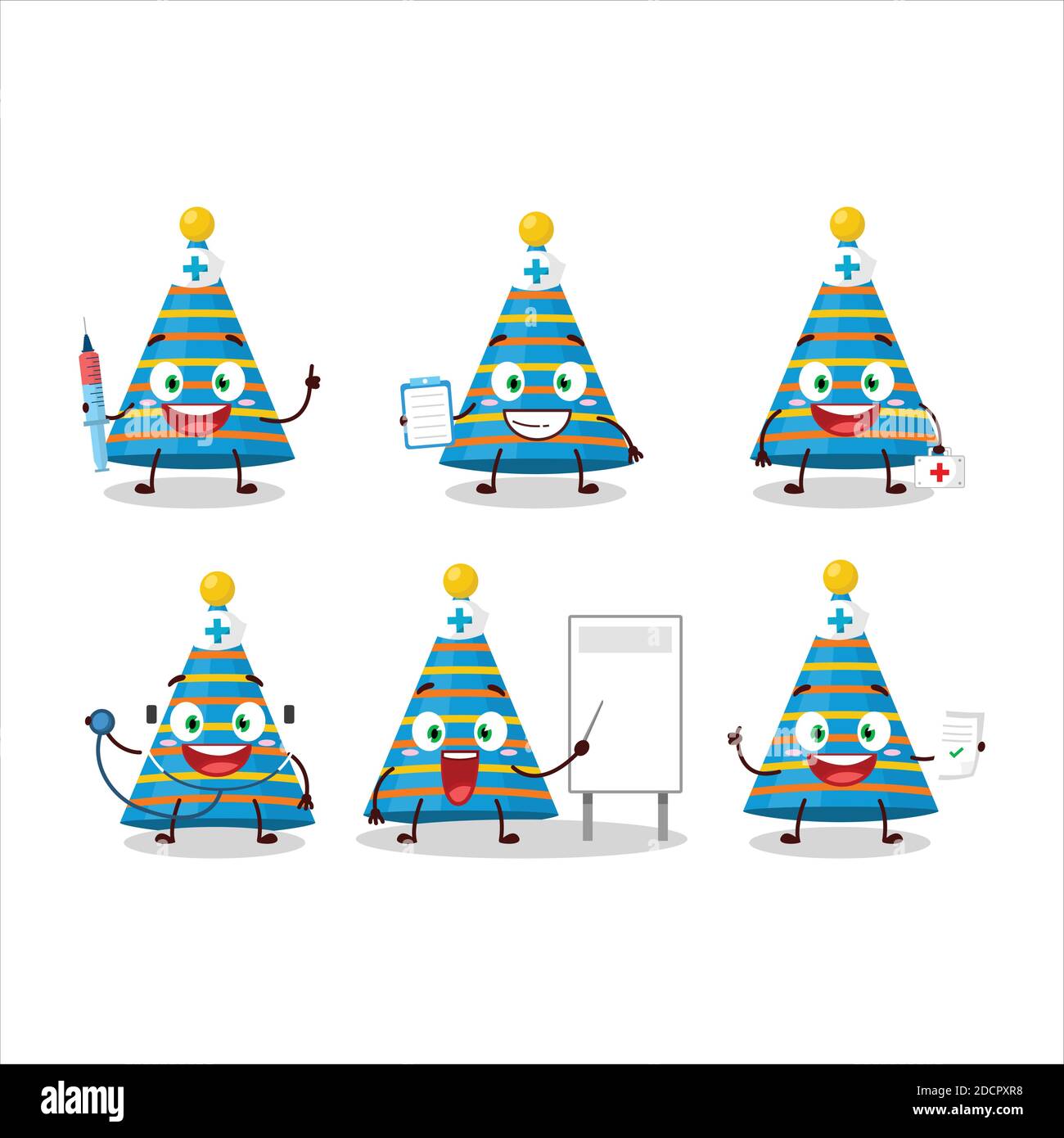 Doctor profession emoticon with blue party hat cartoon character ...