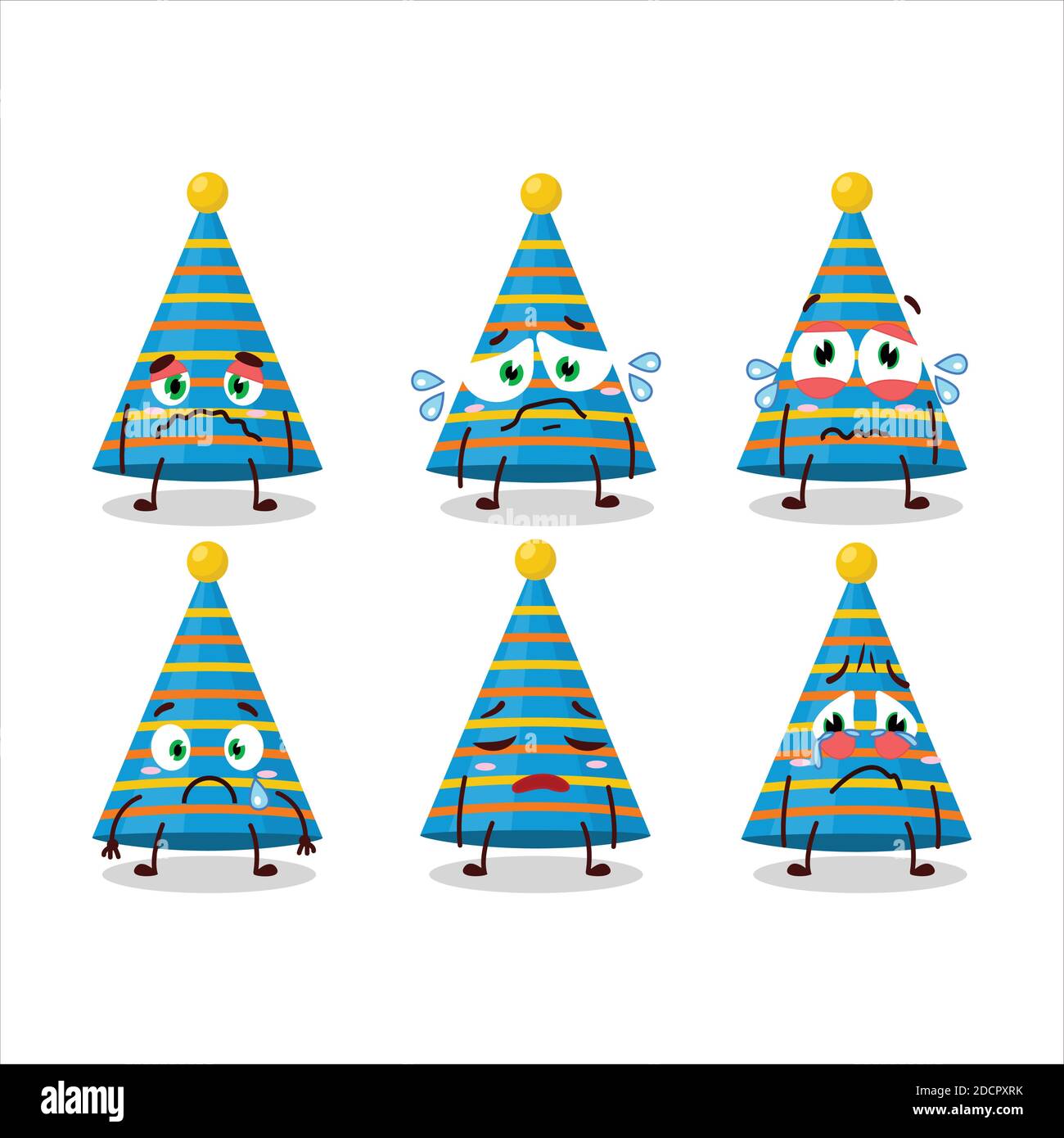 Blue party hat cartoon character with sad expression. Vector ...