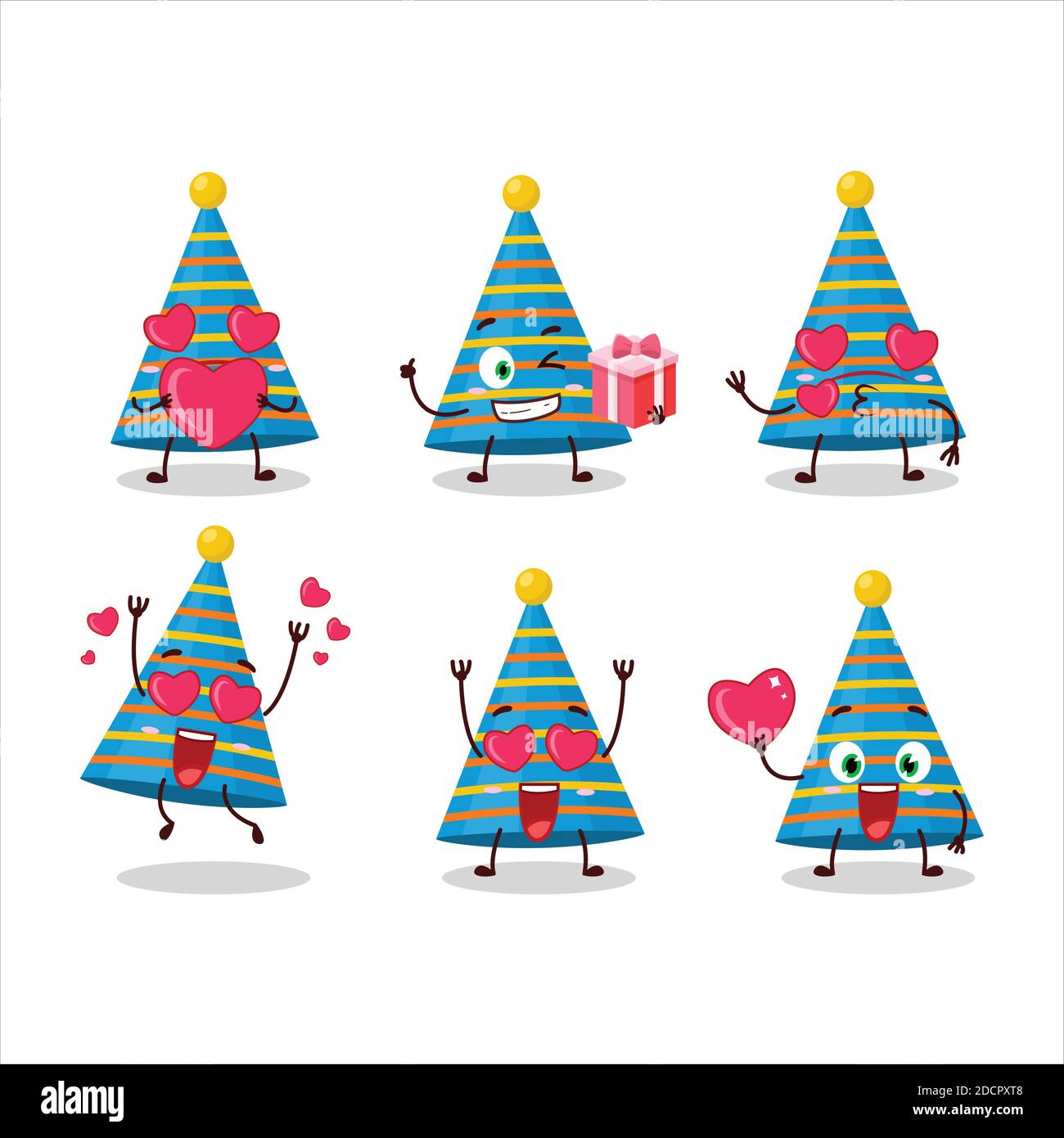 Blue party hat cartoon character with love cute emoticon. Vector ...