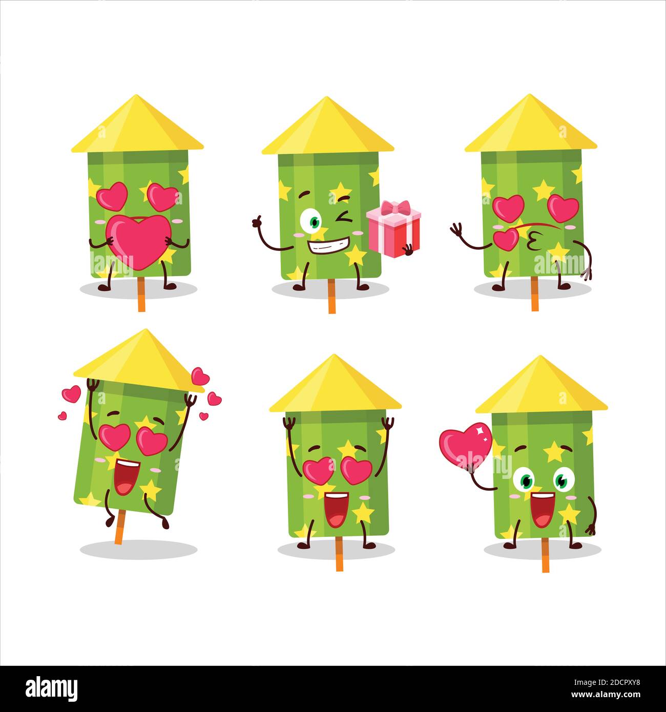 Green firecracker cartoon character with love cute emoticon. Vector ...