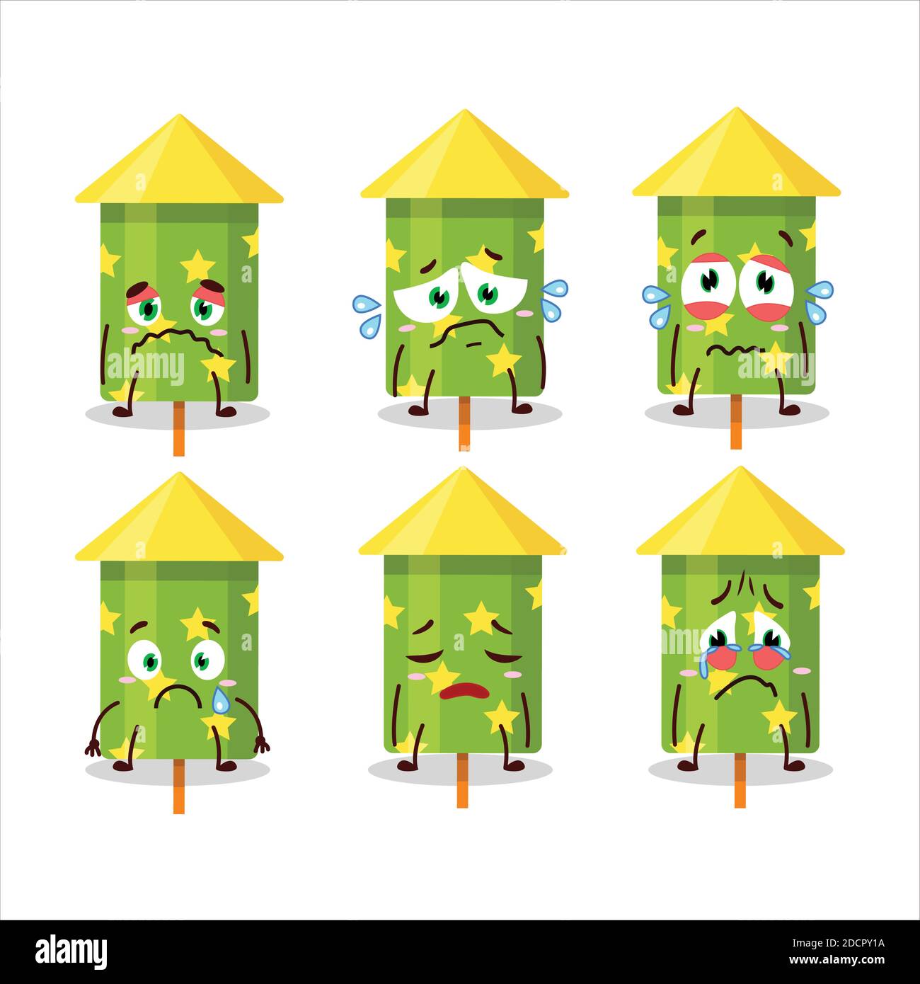 Green firecracker cartoon character with sad expression. Vector ...