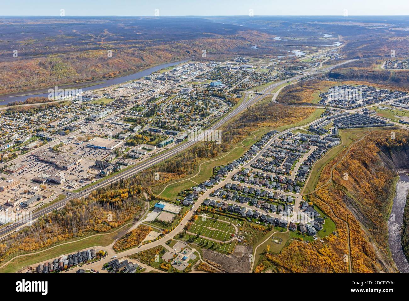 Aerial photo of downtown and lower townsite in Fort McMurray, Alberta ...