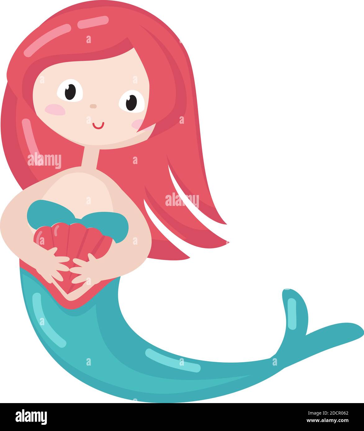 Cute mermaid holds seashell. Icon isolated on white background. Vector ...