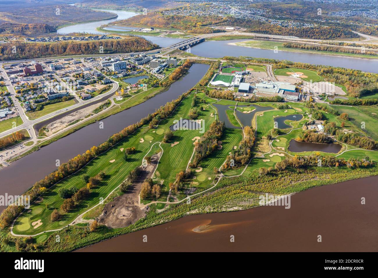 Aerial photo of downtown Fort McMurray and MacDonald Island featuring ...