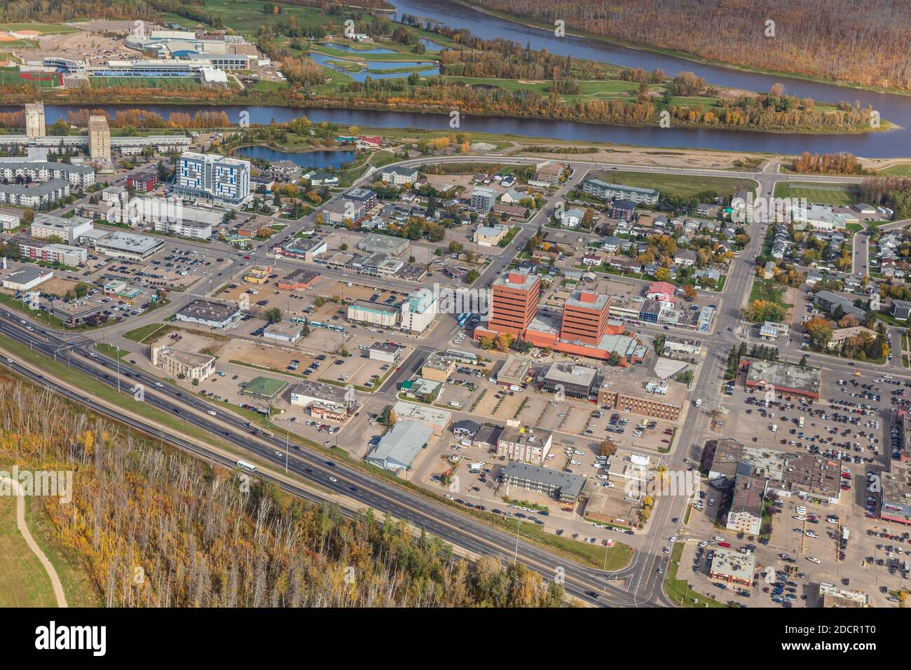 Aerial photo of downtown Fort McMurray, Alberta Canada with MacDonald ...