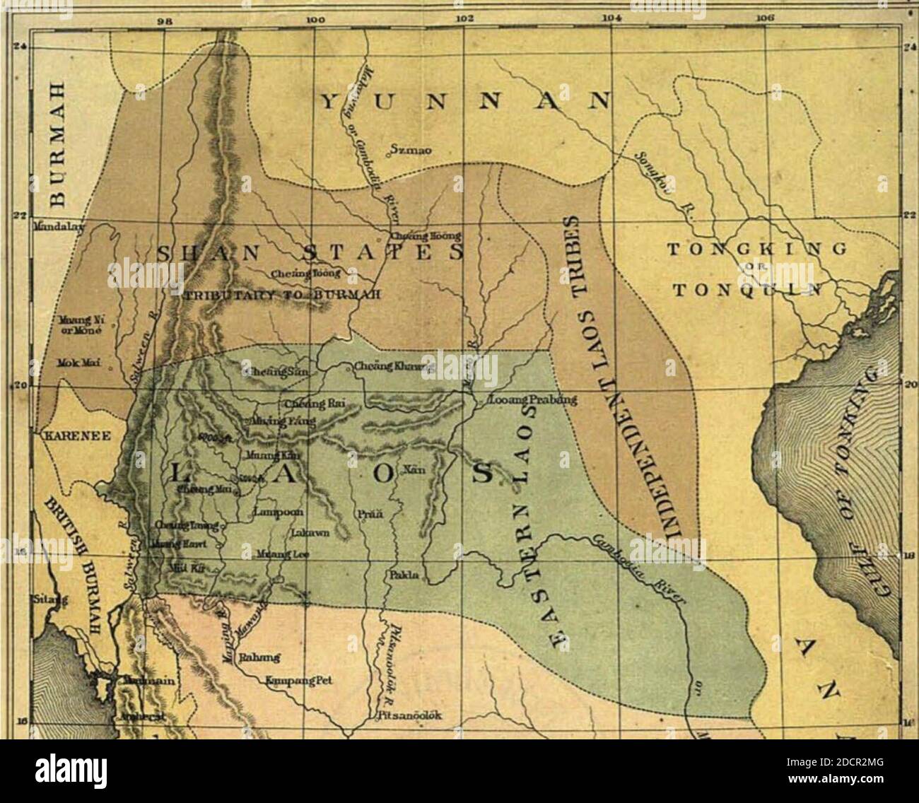 19th century map including the Chinese Shan States Stock Photo - Alamy