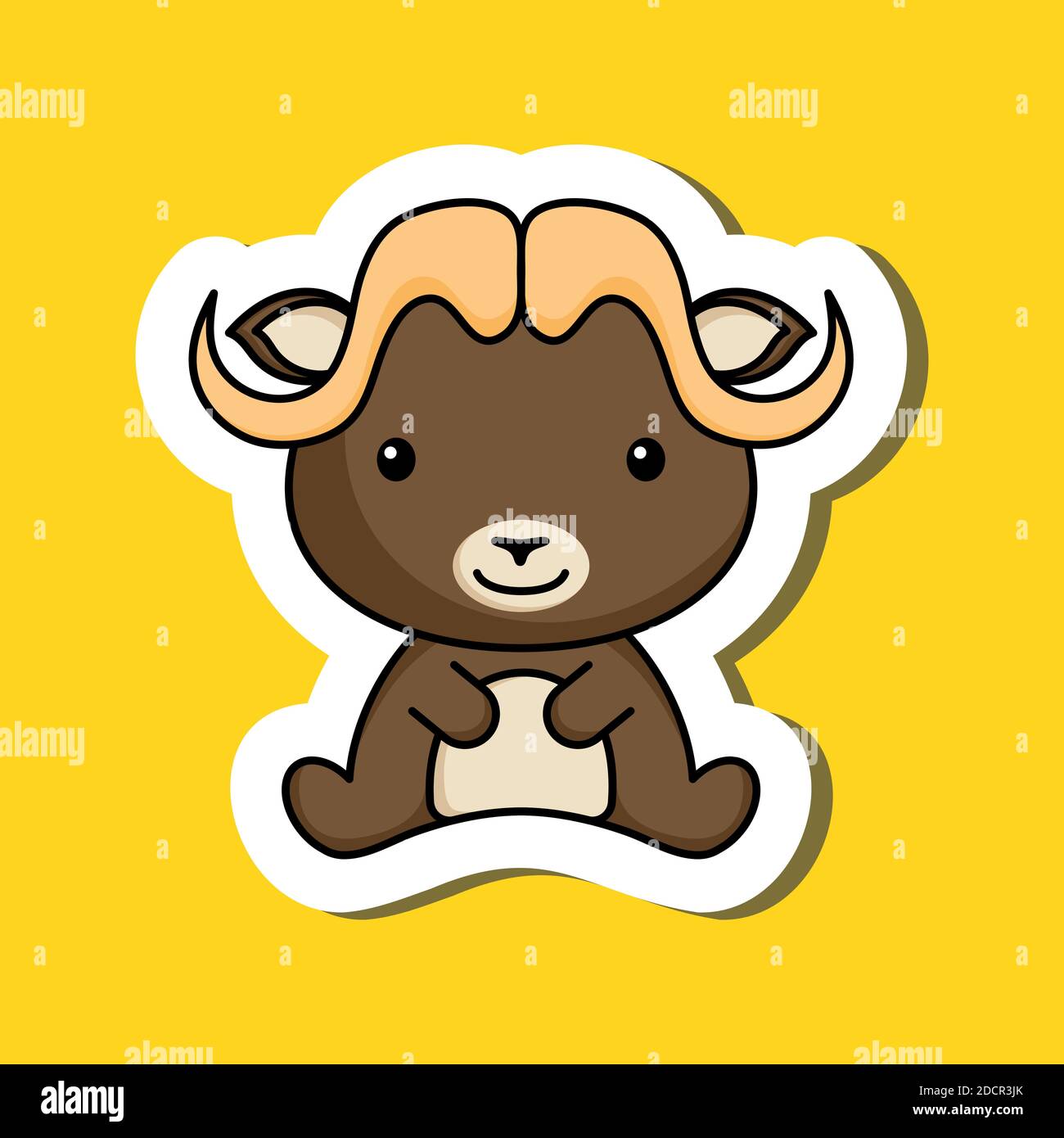 Cute cartoon sticker little musk ox logo template. Mascot animal ...