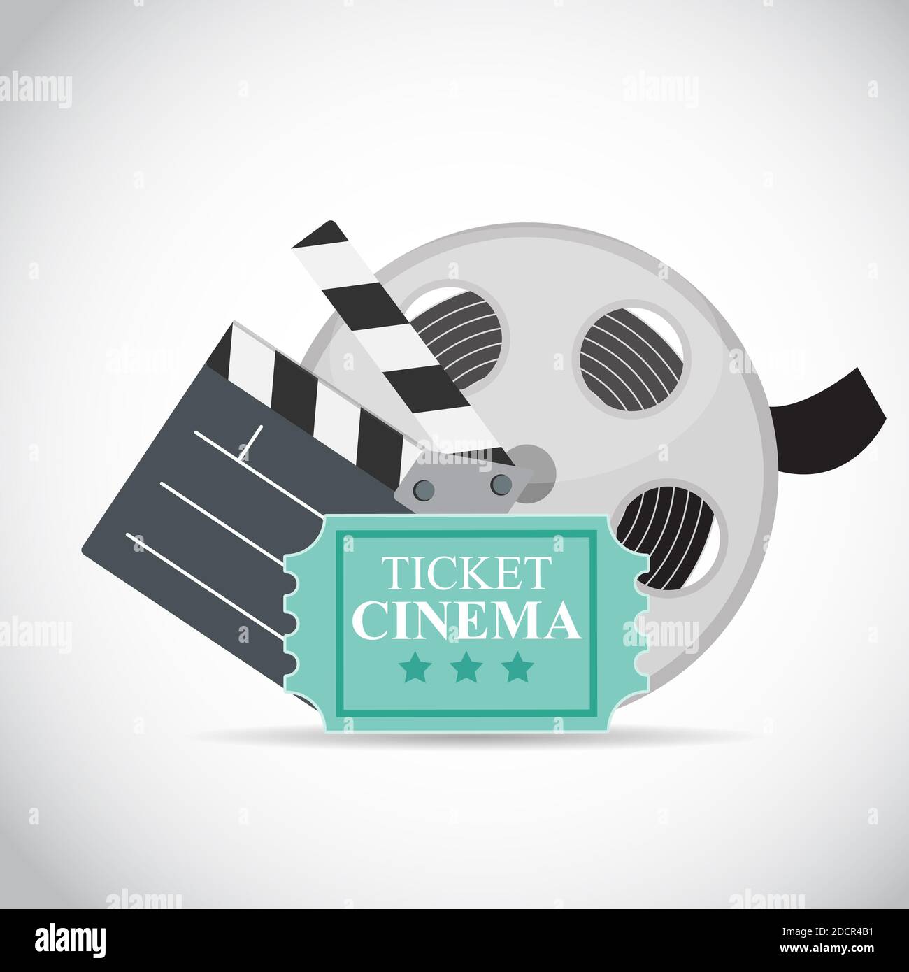 Abstract Cinema Flat Background with Reel, Old Style Ticket and Clapper ...