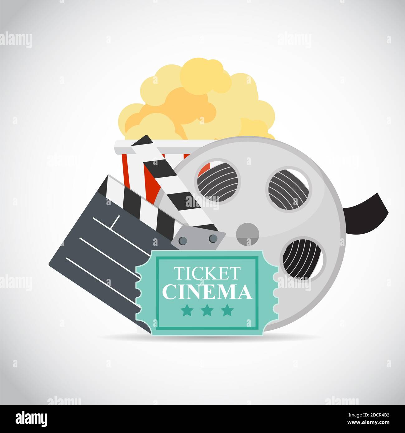 Abstract Cinema Flat Background with Reel, Old Style Ticket, Big Pop ...