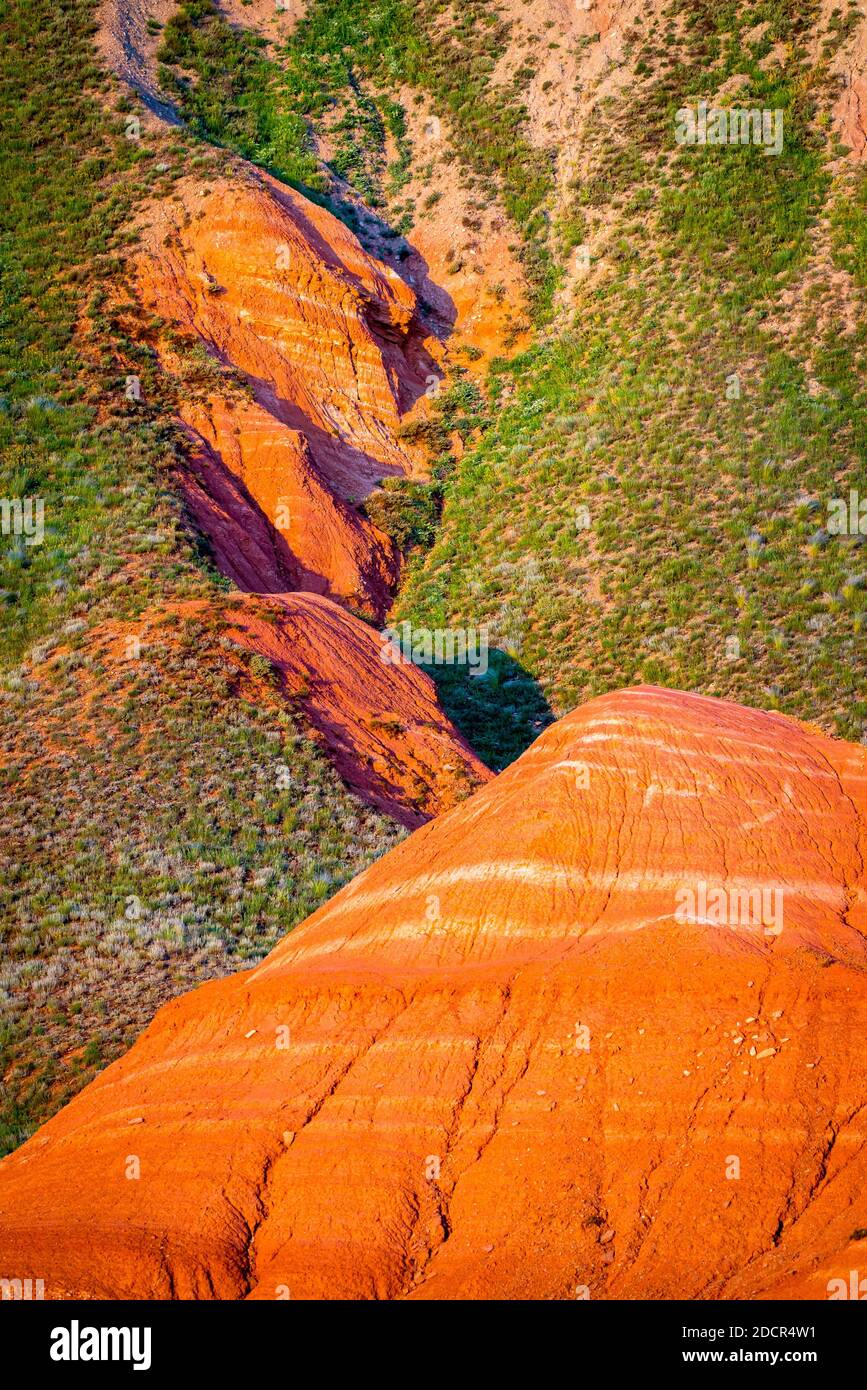 Big Bogdo mountain. Red sandstone outcrops on the slopes sacred ...
