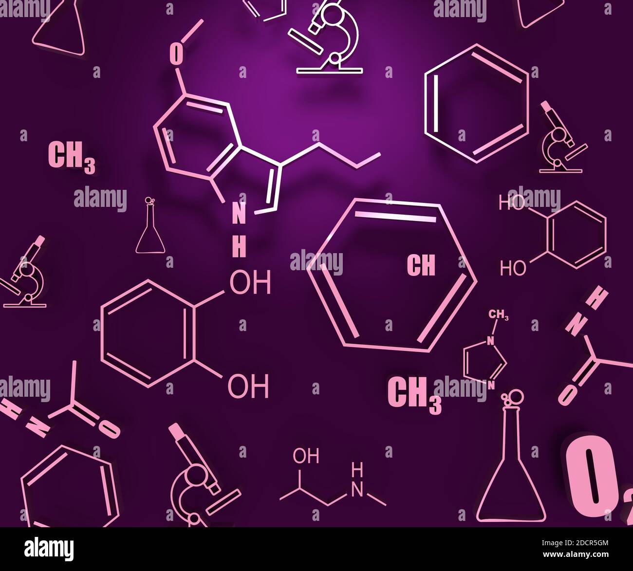 Bio chemistry and medicine background with icons. 3D rendering Stock ...