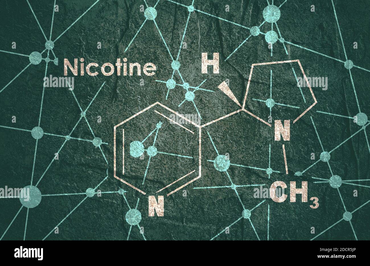Chemical molecular formula of nicotine. Connected lines with dots ...
