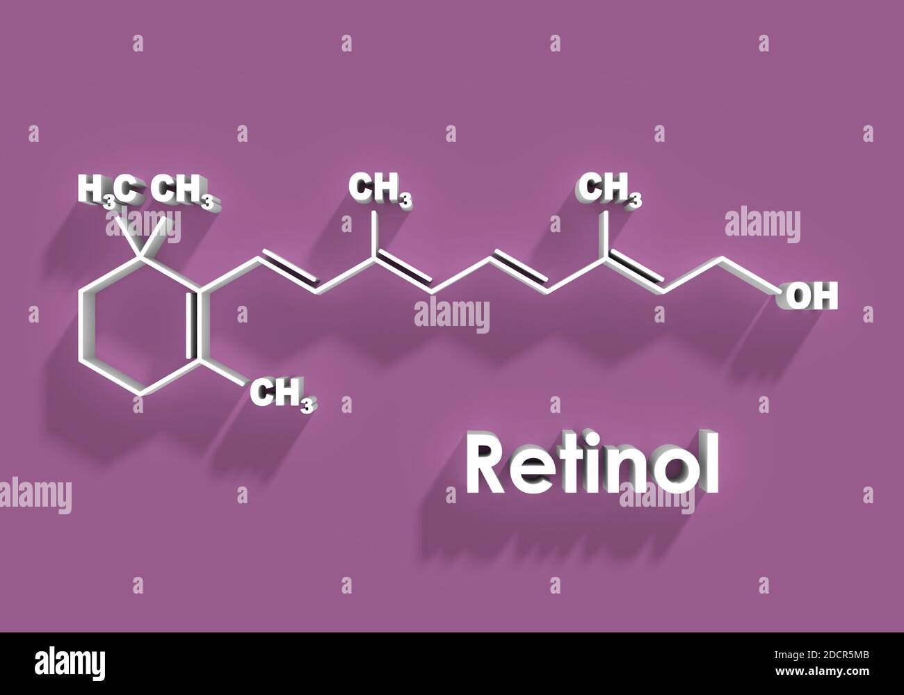 Vitamin A retinol molecule. Skeletal formula. 3D rendering Stock Photo ...