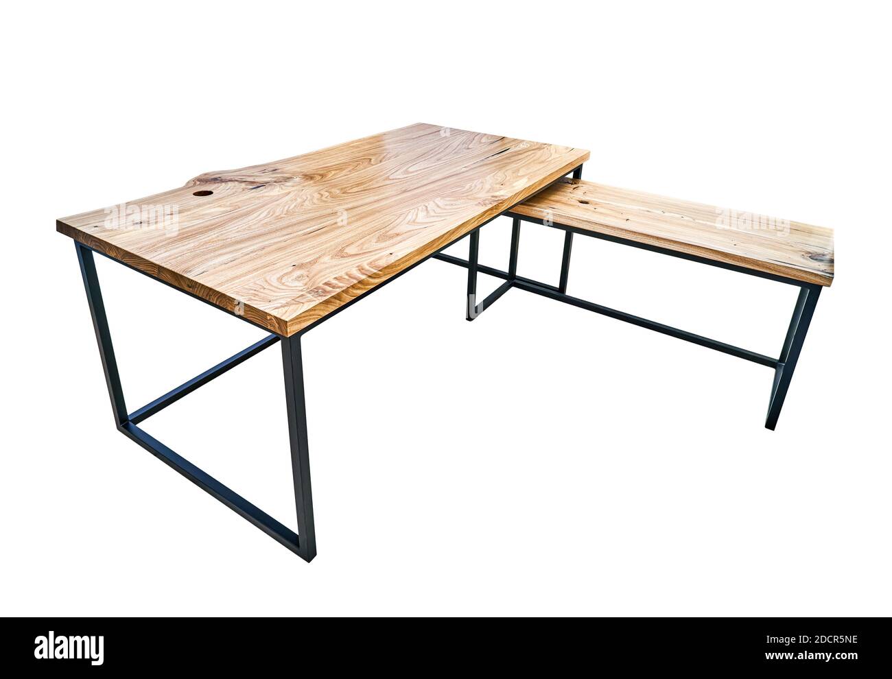 Live edge elm gaming desk countertop with metal base on white ...